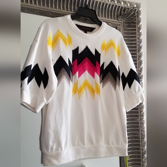 Coach | Sweaters | Coach Chevron Embroidered Short Sleeve Sweatshirt ...